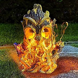 Outdoor Solar Statue Light, Waterproof Flickering Fire Lights Solar Powered Stump Light, Patio Table Tiki Lantern for Home Garden Patio Yard Pathway Decor