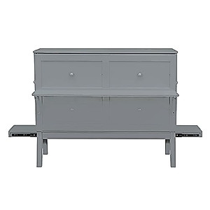 HZXINKEDZSW Full Size Murphy Bed with Removable Shelves on Each Side, Solid Wood Platform Bed Frame with USB Port, Can be Used As A Cabinet, Space-Saving Design, for Bedroom (Gray-03, Full)