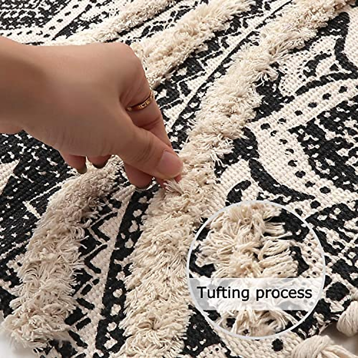 KIMODE Mandala Boho Runner Rug 2x5 Washable Cotton Hand Woven Bedroom Rug Runner Black Throw Rugs Tufting Bohemian Rug for Living Room/Laundry Room/Kitchen/Entryway