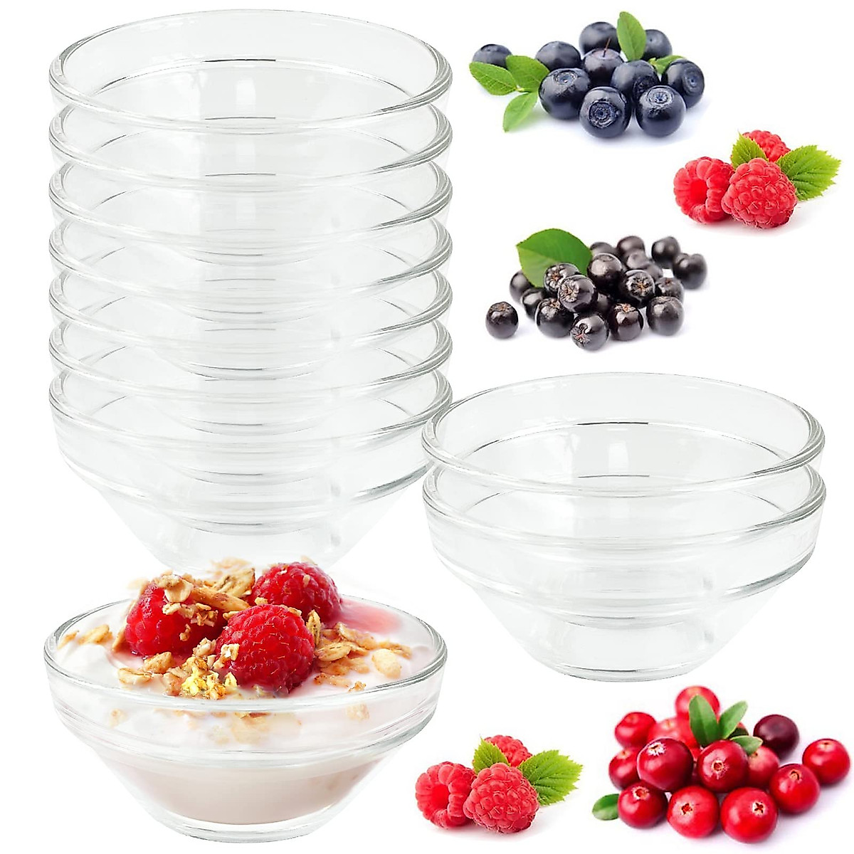 10 Pack 3" Clear Glass Bowls, 2.5oz Soy Sauce Dipping Bowls, Stackable Serving Bowls for Ramekins Appetizer Tray, Sauce Dish/Bowls, Tomato Sauce, Salad Dressing for BBQ, Home, Party, Picnic, Gathering