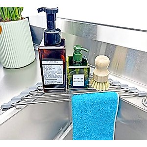 Sink Sponge Holder, Multipurpose Roll up Drying Rack for Sink Corner-Gray