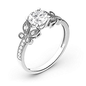 SISGEM 14K White Gold Butterfly Wedding Ring for Women,1.75 Carat(CTTW) Round-Cut Moissanite Engagement Ring with Engraved Name,Wedding Anniversary Size 5-11 (White, 10)