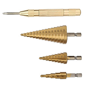 Drill Bits with Automatic Punch, 3pcs Step Drill Bits 4-12/4-20/4-32 with Hexagonal Handle, High Speed Steel and, Good Wear Resistance