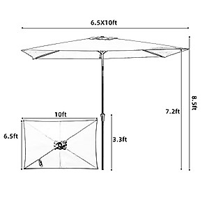 SMLIXE 6.5X10FT Rectangular Patio Umbrellas Outdoor Large Market Umbrella With Push Button Tilt and Crank Lift System 8 Sturdy Ribs UV Protection Waterproof Sunproof Red