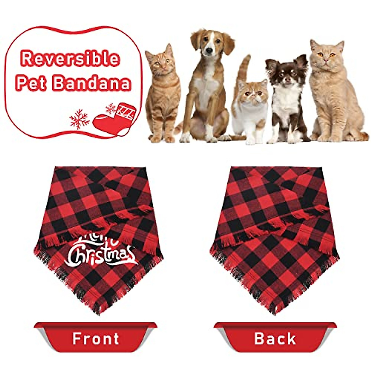 Malier 2 Pack Dog Bandana, Christmas Classic Buffalo Plaid Pattern with Tassels Edges Bandana, Pets Scarf Triangle Bibs Kerchief Bandana Costume Accessories for Small Medium Large Dogs Cats
