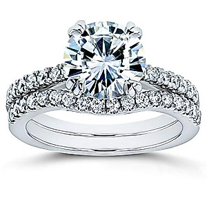 Kobelli Forever One Moissanite and Lab Grown Diamond Bridal Rings Set 2 1/3 CTW 14k White Gold (DEF/VS), 7.5