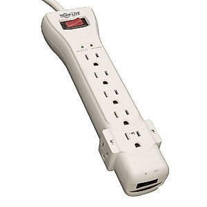 Tripp Lite 7 Outlet Surge Protector Power Strip, 7ft Cord, Right Angle Plug, 2160 Joules, & $75,000 INSURANCE (SUPER7) Ivory