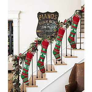 DearHouse 4 Pack Knit Christmas Stockings, 25 Inch Extra Long Stripe Snowflake Knit Knitted Xmas Rustic Personalized Large Stocking Decorations for Family Holiday Season Decor, Green