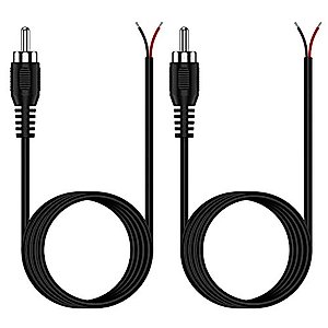 RCA to Bare Wire Cable, (2 Pack 22AWG 6.6 ft) Replacement RCA Male Plug Jack Connector Adapter to Bare Wire Open End Audio Video RCA Cable for Repair