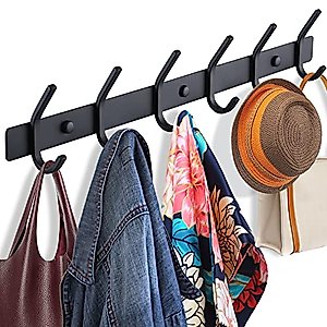 Piyl Coat Rack Wall Mount 17 '' Heavy Duty StainlessSteel, Coat Hook for Hanging Coats ,Metal Hooks Rack With 6 Double Hooks Coat Hanger Wall Mounted for Coat Hat Robe Clothes Bathroom Entryway ,Black