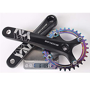 BUCKLOS MTB Mountain Bike Single Speed Square Taper Crankset -170mm Cranksets Bicycle Crank Set with 104BCD 32/34/36/38/40/42T Round/Oval Chainring Fit for Ebike/Commuter Bike