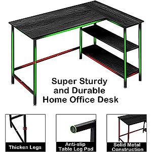 WOODYNLUX L Shaped Computer Desk - Home Office Desk with Shelf, Gaming Desk Corner Table for Work, Writing and Study, Space-Saving, Black