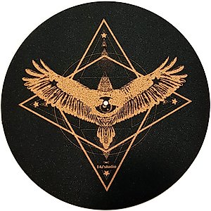 TazStudio Premium slipmat - Cork Turntable Mat [4mm Thick] for Better Sound Support on Vinyl LP Record Player - Cork mat Original Art Design - Psychedelic Geometric Eagle-m8