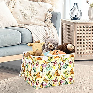 Caikeny Butterfly Storage Basket Retro Animal Storage Bin Box with Lids and Handle Large Collapsible Storage Cube Box for Shelves Bedroom Closet Office 16.5x12.6x11.8 In