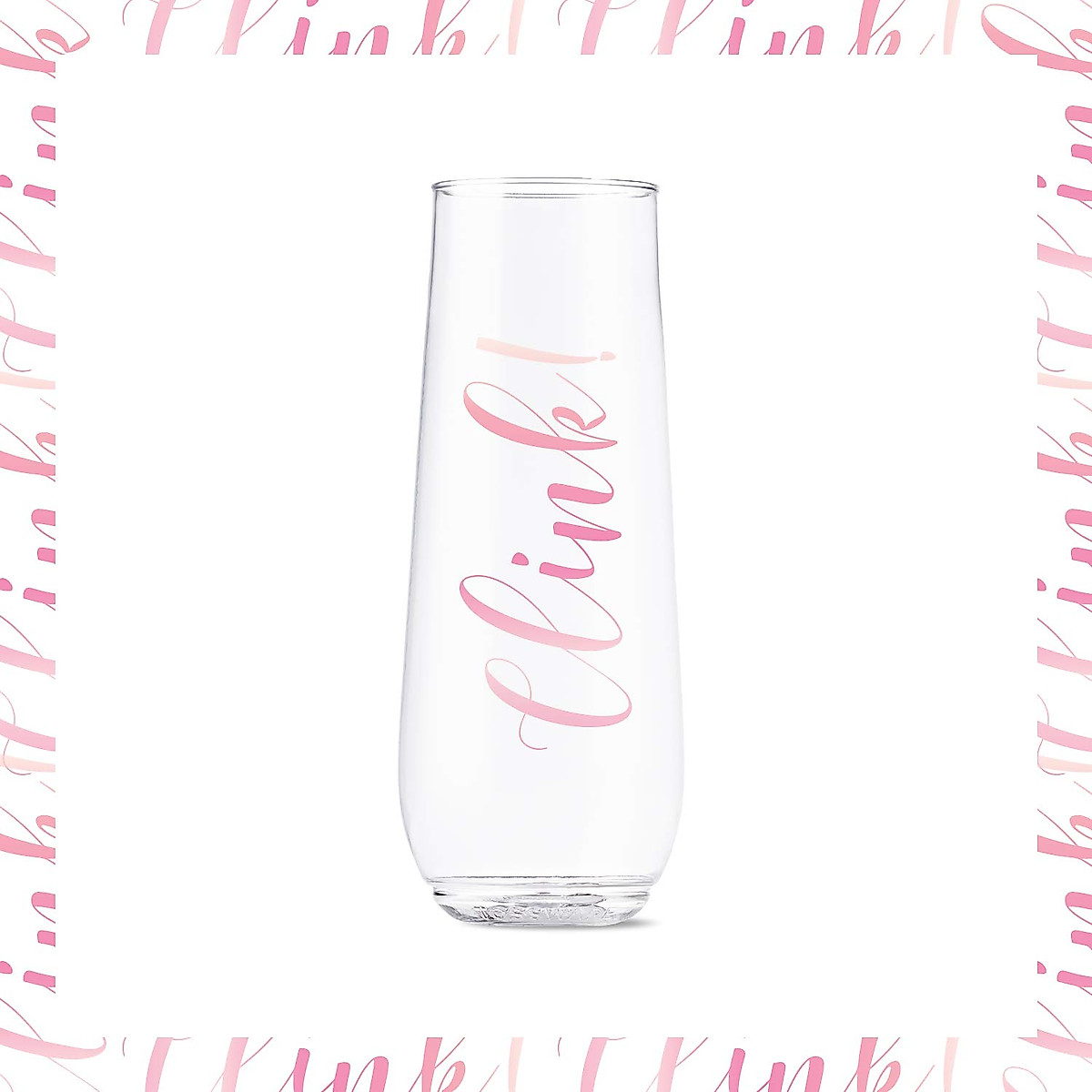 TOSSWARE POP 9oz Flute Pink Rose Toast Series, SET OF 6, Premium Quality, Recyclable, Unbreakable & Crystal Clear Plastic Printed Champagne Glasses