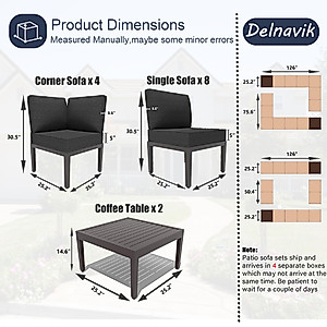 Rwnnad Patio Furniture Set,14 Pieces Modern Outdoor Conversation Set, Outdoor Metal Sectional Sofa with Thick Cushion and Coffee Table, Dark Grey