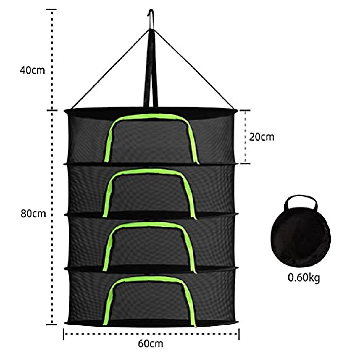 Gefemini Drying Net for Herbs 2/4/6/8-Layer Herb Drying Rack Hanging Foldable Mesh Drying Rack with Hooks Zipper Design for Herbs（Black，4floors）