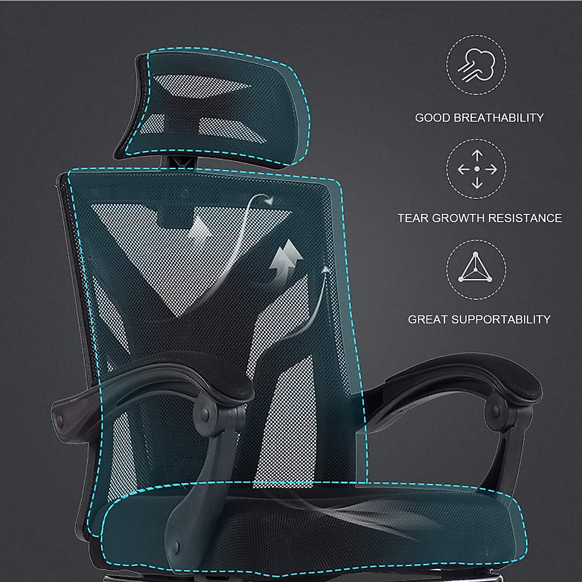 Home Office Mesh Back Chair Ergonomic Mesh Computer Desk Task Chair Swivel, Reclining Back, Adjustable Headrest ＆Seat Height - Black