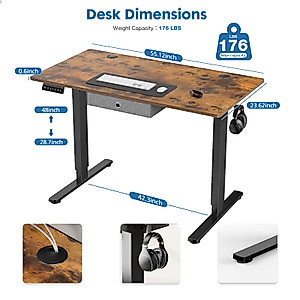 DUMOS 55 Inch Electric, Ergonomic Sit Stand Drawers, Home Office Height Adjustable Desk Computer Workstation, 23.62"D x 55.12"W x 28.74"H, Rustic Brown
