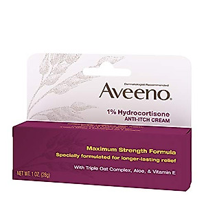 Aveeno Maximum Strength 1% Hydrocortisone Anti-Itch Cream, Triple Oat, Aloe & Vitamin E for Itch Relief from Eczema, Psoriasis, Insect Bites, Poison Ivy, Oak & Sumac & Detergents, 1 oz
