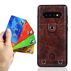 Jaorty PU Leather Wallet Case for Samsung Galaxy S10 Necklace Lanyard Case Cover with Card Holder Adjustable Detachable Anti-Lost Neck Strap Case for Samsung Galaxy S10,Brown