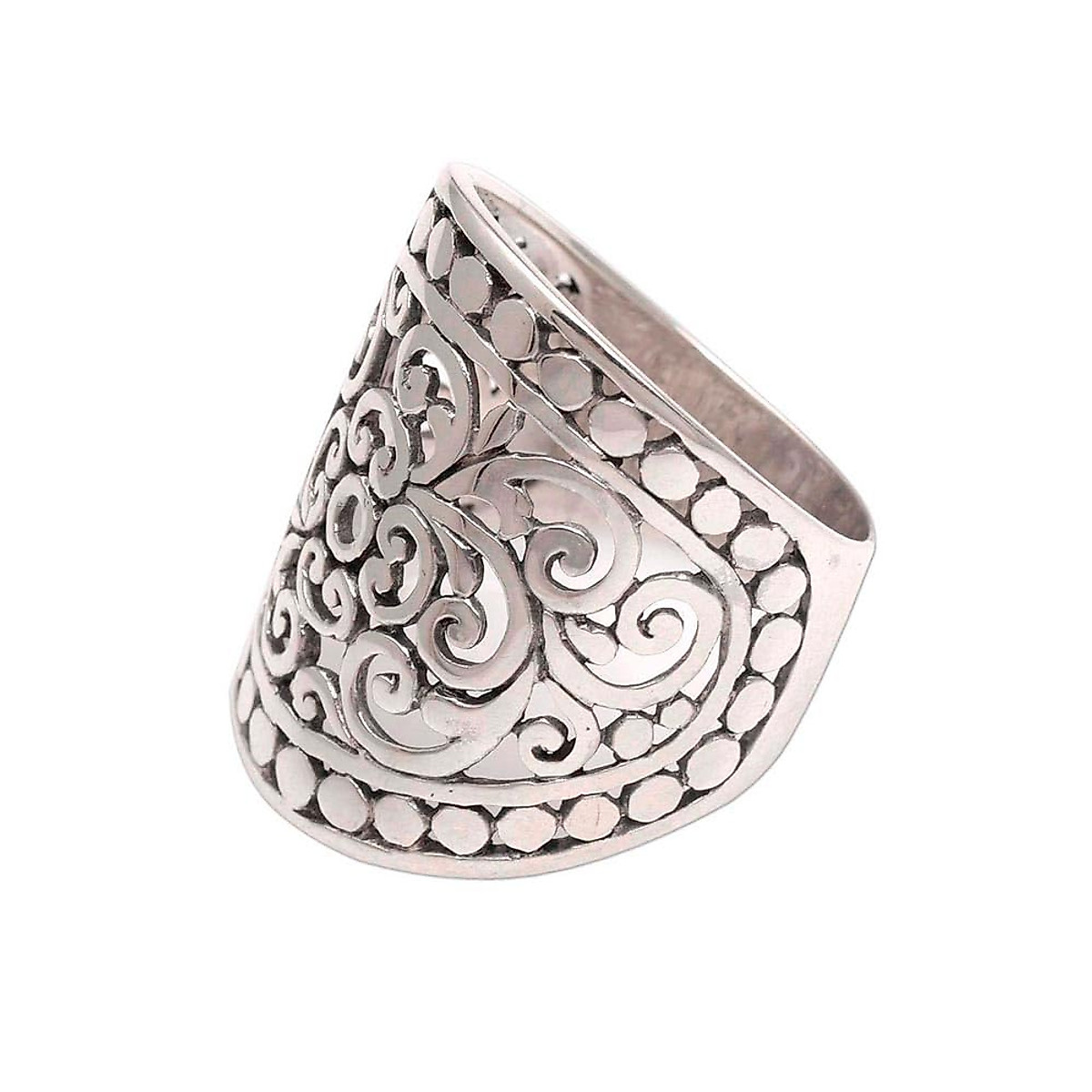 NOVICA Artisan Handmade .925 Sterling Silver Band Ring Wide from Indonesia Tone 'Memory of Bali'