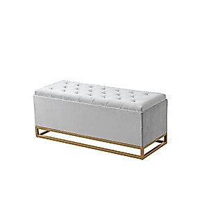 Chic Home Kadiri Storage Bench Velvet Upholstered Tufted Seat Gold Tone Metal Base with Discrete Interior Compartment Modern Contemporary, Grey