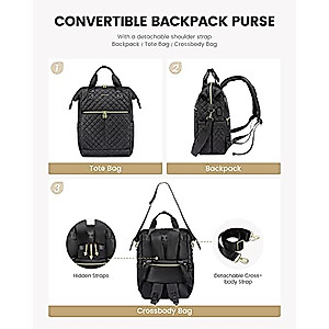 LOVEVOOK Laptop Backpack for Women Wide Open Computer Work Bag Business Travel Backpack Quilted Convertible Tote Backpack Purse 15.6 Inch Teacher Nurse Computer Laptop Bag with USB Port, Black