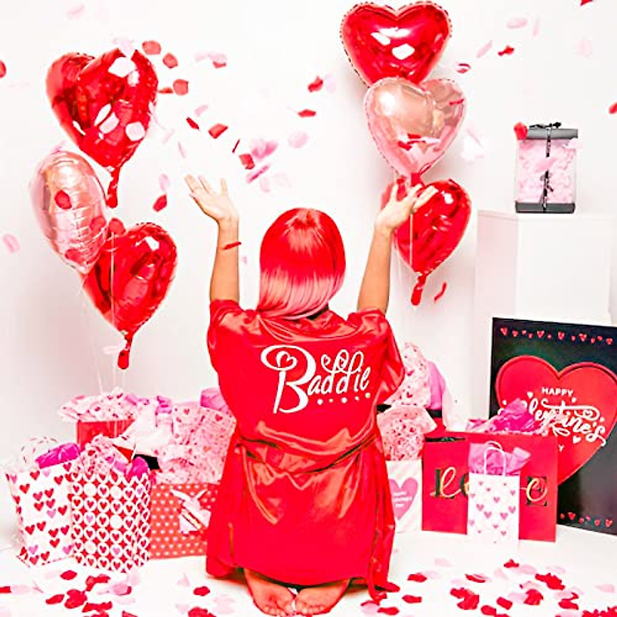 Valentines Balloons, 40 Inch Red Love 18 Inch Red Heart Foil Balloons with 1000pcs Silk Rose Petals for Valentine's Day Anniversary Wedding Engagement Party Supplies