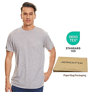 MERINNOVATION Merino Wool T-Shirt Mens Wicking Merino Wool Undershirt Lightweight Base Layer Hiking Shirts Grey Marl