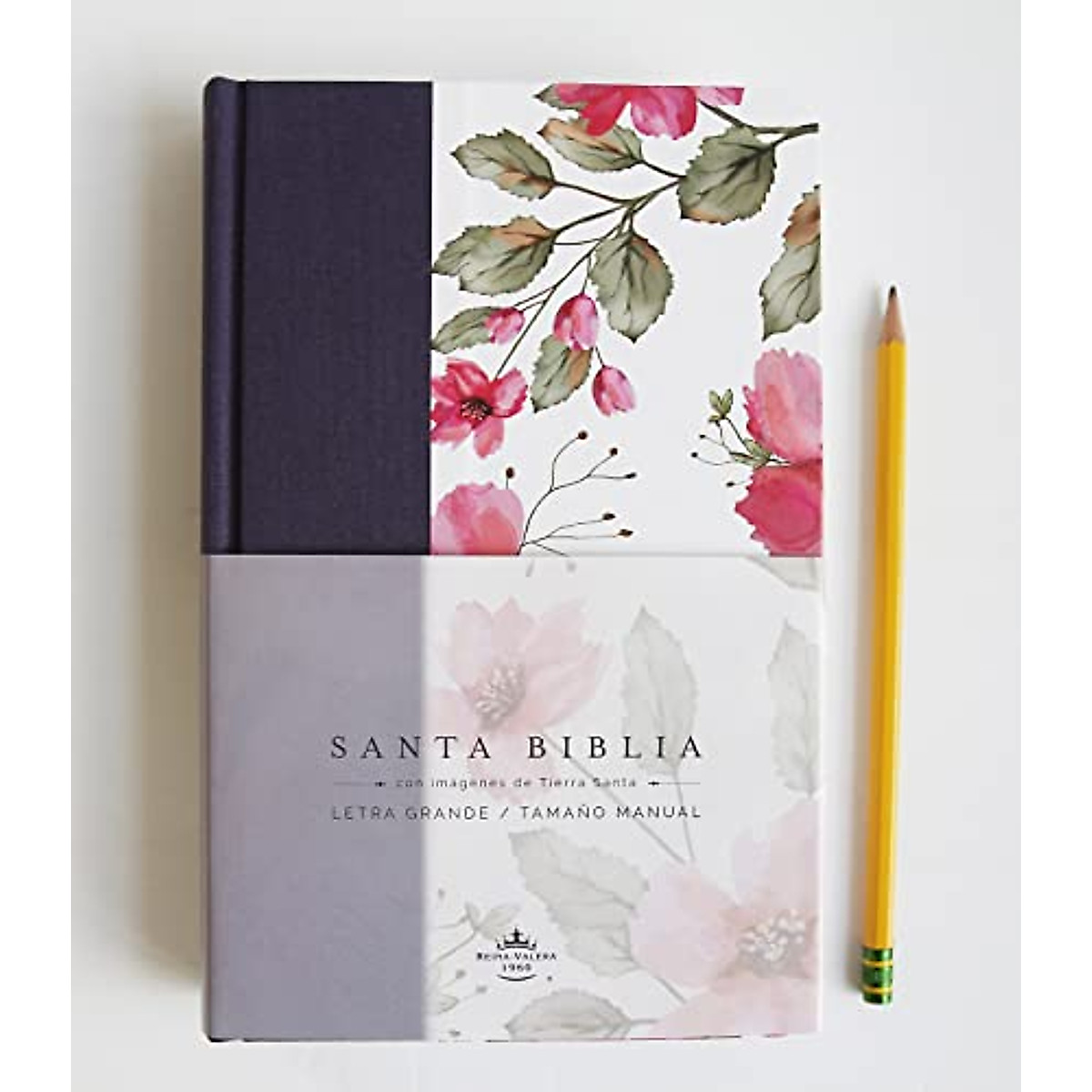 Biblia RVR 1960 letra grande. Tapa dura tela azul púrpura con flores tamaño manu al / Bible RVR 1960 Handy Size Hardcover Cloth with Purple Blue Flowers