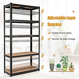 Tangkula Metal Storage Shelves, Heavy Duty Steel 5 Tier Utility Shelves with Adjustable Shelves, Bolt-Free Assembly, High Weight Capacity, Garage Organization Storage Rack, 36"Lx16''Wx72"H (1, Black)