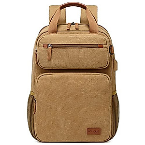 NOHCLIE Canvas Vintage Backpack Convertible Messenger Bag with USB Charging Port- for School Hiking Travel 15.6'' Laptop (Medium, Brown)