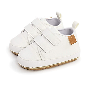 AKINGIO Baby Boys Girls Shoes Non-Slip Rubber Toddler Loafers Newborn Leather Sneakers Infant First Walkers Moccasins Crib Shoes White 13CM