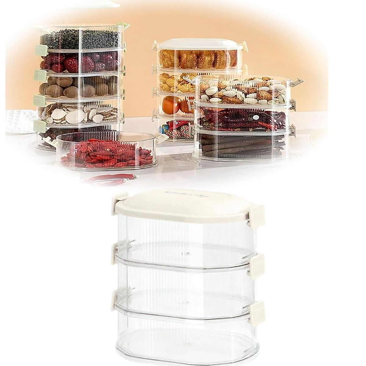 Multi-layered Seasoning Storage Box, Layered Transparent Seasoning Storage Box, Plastic Storage for Seasoning, Fruits, Vegetables (white, 3 layer)