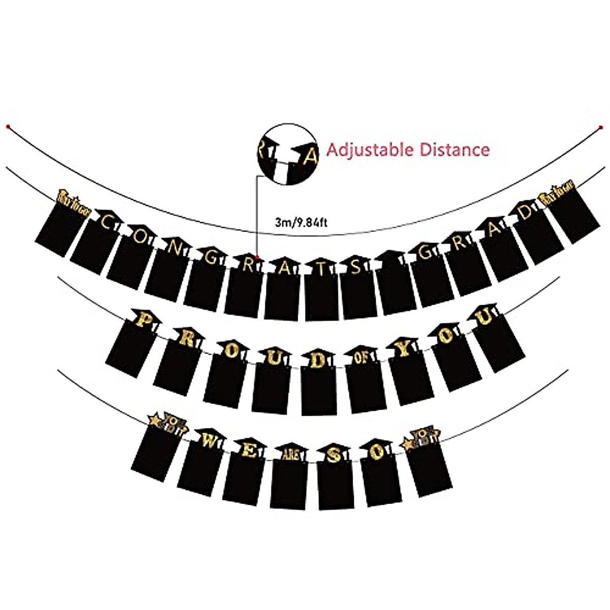 3PCS Graduation Decorations Class of 2023 Photo Banner Party Supplies - Congrats Grad We are So Proud of You Garland Decor(Black)