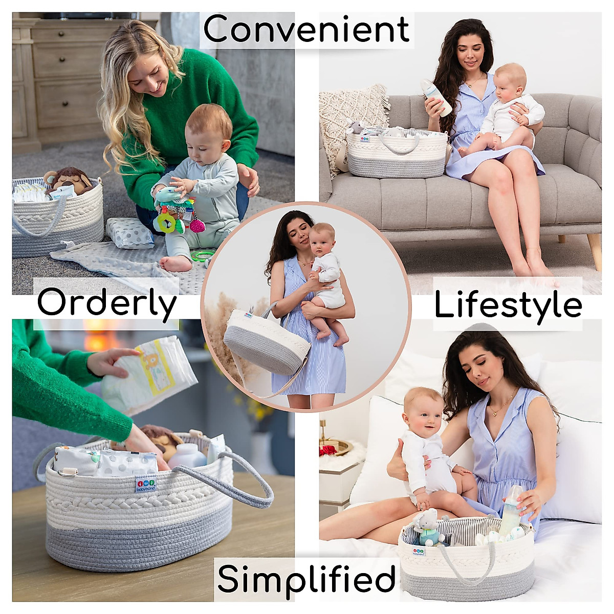 Extra Large Baby Diaper Caddy Organizer - Baby Basket Diaper Storage and Baby Caddy Nursery Organization - Diaper Organizer Changing Table Storage - Portable Rope Diaper Caddy with Baby Storage Basket