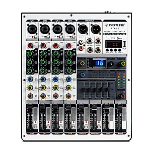Professional Audio Mixer, Phenyx Pro Sound Mixer w/USB Audio Interface, 4-Channel Sound board Dj Mixer w/Stereo Equalizer, 16 DSP Effects, suitable for Stage, Live Gigs, and Karaoke (PTX-15)