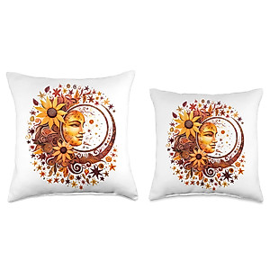 Sun Stars Moon Co 9498 Sun Moon Stars Celestial Sunflower Face Flower Bouquet Throw Pillow, 18x18, Multicolor