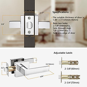 Probrico Polished Chrome Door Levers Hallway and Closet Passage Function Door Handles Modern Style Square Leverset Interior Heavy Duty Non-Locking Hardware, 10 Pack