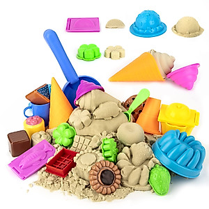 Play Sand Ice Cream Kit, 3lbs Magic Sand, Food Molds Tools, Kitchen Toys, Tray and Storage Bag, 44PCS Sandbox Toys Set for Toddlers Kids Boys Grils