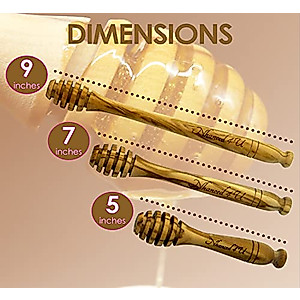Olive Wood Honey Dipper Stick - Set of 3 (5”/7”/9”) & 1 Wooden Spoon, Use Honey Sticks for Tea & as Honey Server, Honey Dripper, Honey Spoon, Honey Drizzler, Honey Stirrers for Tea