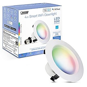 Feit Electric 4 Inch Smart Recessed Light, Color Changing and Tunable White, 2.4GHz WiFi Retrofit LED Downlight E26 Base, No Hub, Works with Alexa and Google, Dimmable 50W Equi, CRI90, LEDR4/RGBW/AG