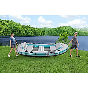 Bestway Hydro-Force Adventure Elite X5 Inflatable 5 Person Water Raft Outdoor Floating Boat Set | Includes Inflatable Boat, Aluminum Oars, Hand-Pump, Carry Bag and Gear Pouch