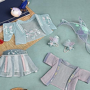 CALEMBOU 20cm Plush Doll Clothes Set, Cute Chinese Hanfu Plush Doll Clothes for Anime Plush Soft Cotton Dolls and Stuffed Animals(Without Doll) (Liyu-W/ODoll)