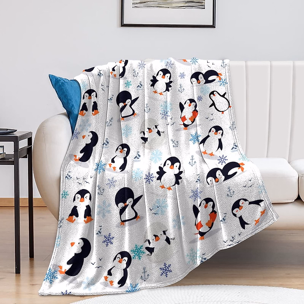 Animal Penguin Blanket Ultra Soft Cute Penguins Flannel Fleece Throw Blankets Lightweight Microfiber Fun Art Kids Adult Bedding for Gifts Travel 50"X40"