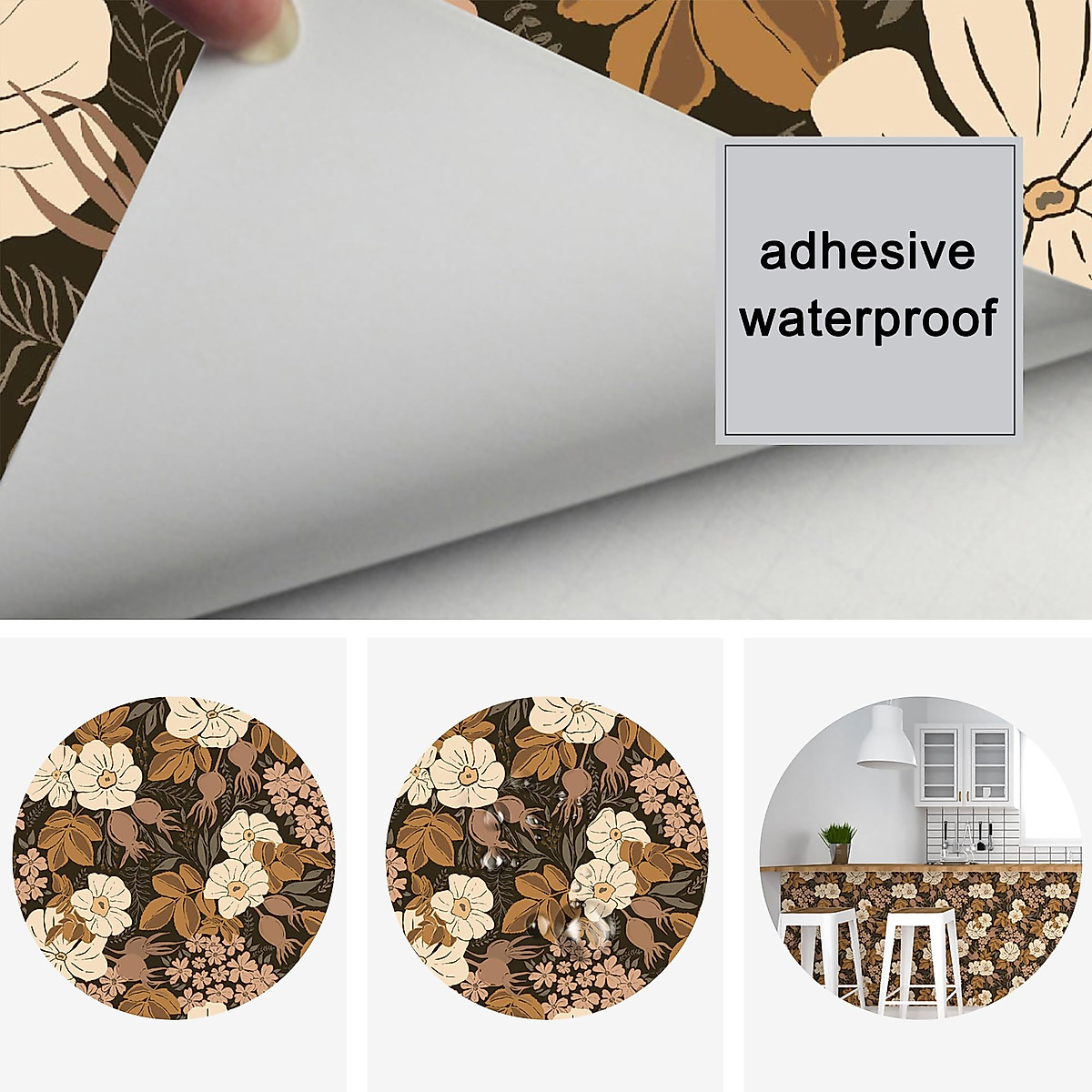 UniGoos Beige Flowers Peel and Stick Wallpaper Brown Leaves Temporary Wall Paper Roll Modern Self Adhesive Contact Paper for Cabinet Kids Room DIY Decor 17.7" x 118.1"