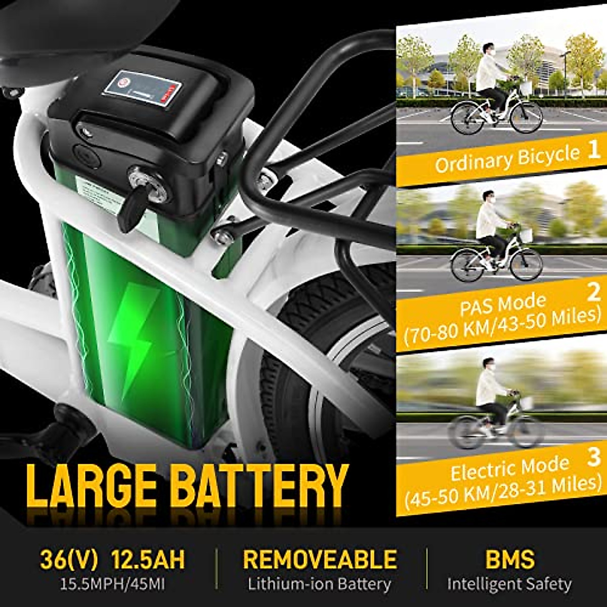 PEXMOR Electric Bike for Adults, 350W (Peak 500W) City Commuter Ebike w/36V 12.5AH Removable Battery, 26" Cruiser Electric Bicycle 6-Speed | Dual Shock Absorber, Complies to UL2849