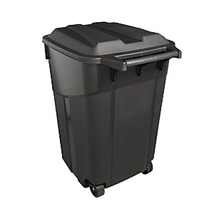CHBcjq Heavy Duty Wheeled Plastic Garbage Can, 45 Gallon Capacity, Attached Lid, Black