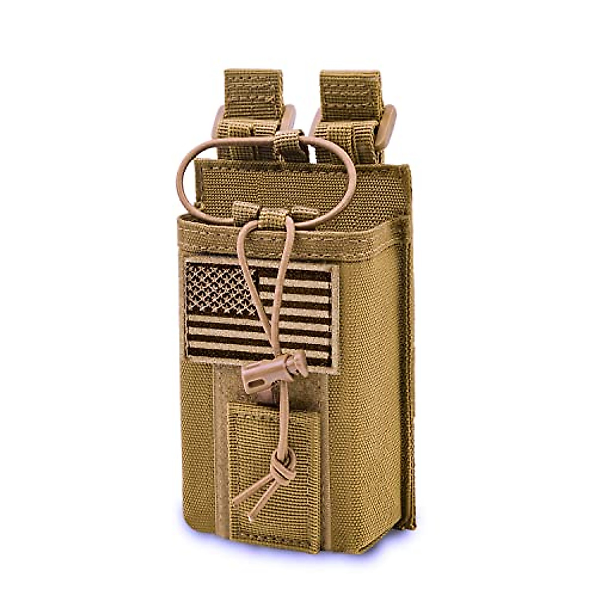 Molle Radio Pouch Radio Holster Tactical Radio Holder Duty Belt Accessories Military Heavy Duty Radio Bag for Two Ways Walkie Talkies Adjustable Storage with 1 Pack Patch (Tan)